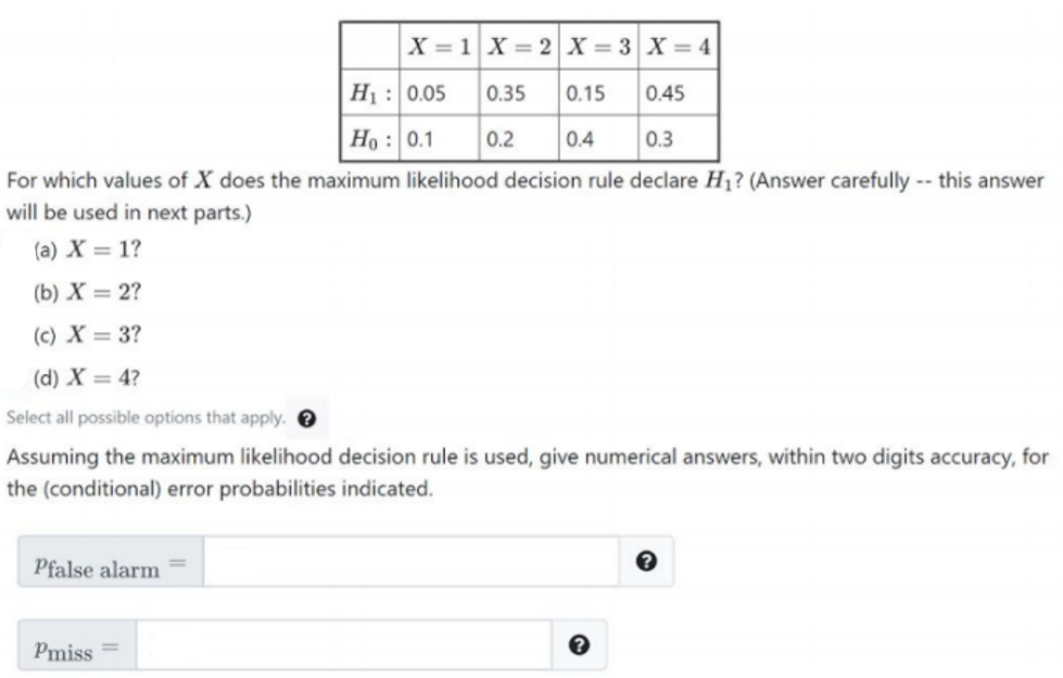 Solved 0.35 X=1 X = 2 X = 3 X = 4 H : 0.05 0.15 0.45 H: 0.1 | Chegg.com