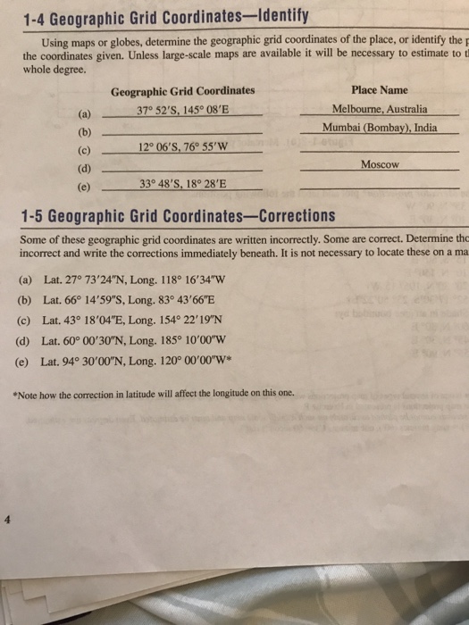 Solved 1-4 Geographic Grid Coordinates-Identify Using maps | Chegg.com