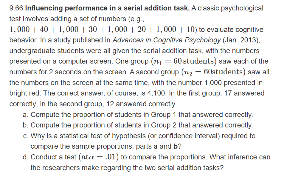 Solved = 9.66 Influencing performance in a serial addition | Chegg.com