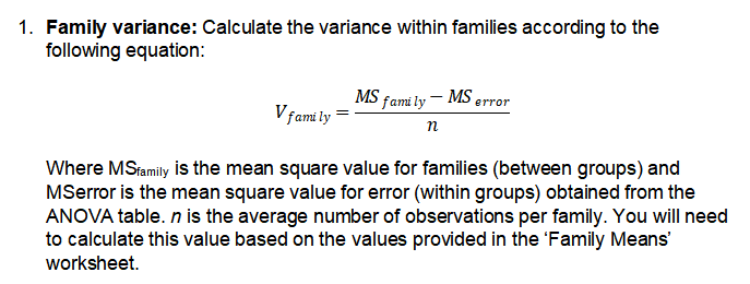 1. Family variance: Calculate the variance within | Chegg.com