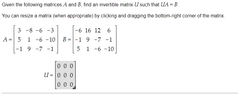Solved Given the following matrices A and B, find an | Chegg.com
