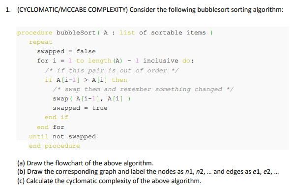 1. (CYCLOMATIC/MCCABE COMPLEXITY) Consider the | Chegg.com