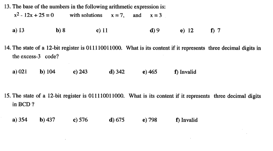 Solved 13. The base of the numbers in the following | Chegg.com