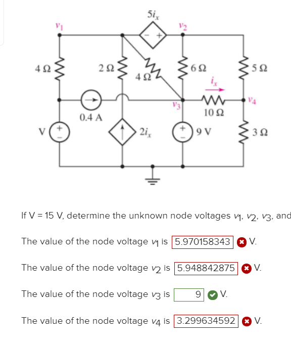 Solved 9v 332 If V = 15 V, determine the unknown node | Chegg.com