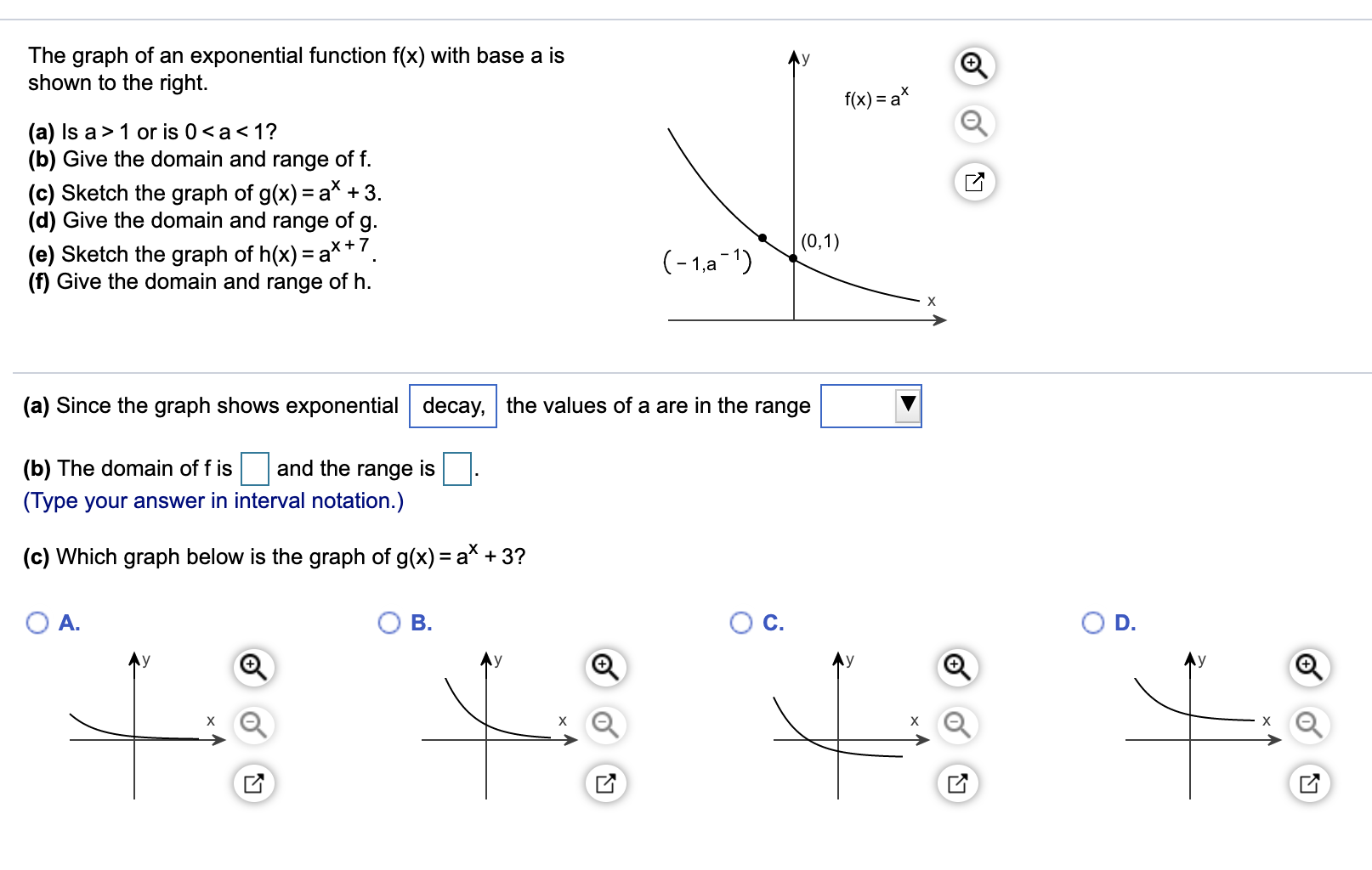 Solved The graph of an exponential function f(x) with base a | Chegg.com