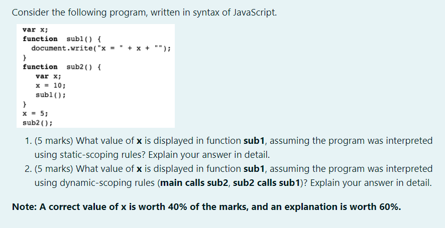 Solved Consider the following program, written in syntax of | Chegg.com