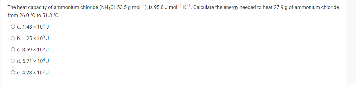 Solved The heat capacity of ammonium chloride (NH4Cl,53.5 g | Chegg.com