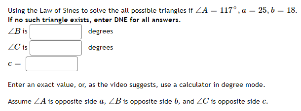 Solved Using the Law of Sines to solve the all possible | Chegg.com