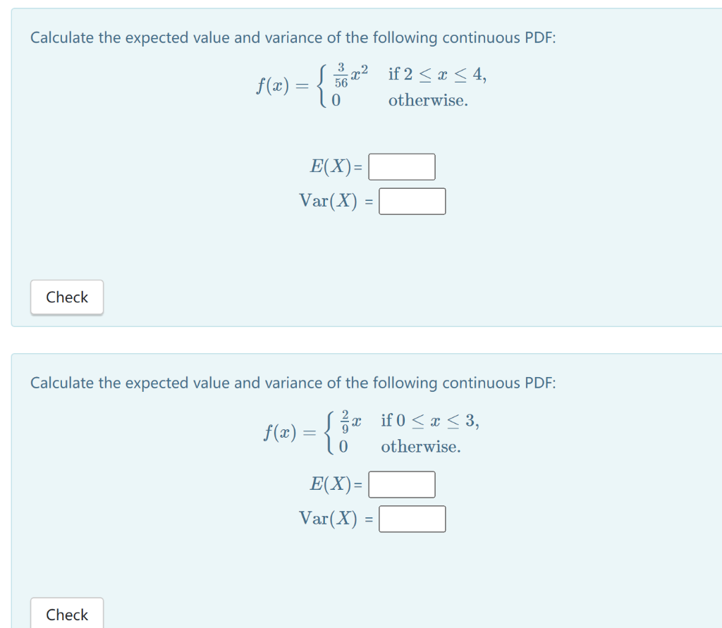 Solved Calculate the expected value and variance of the | Chegg.com