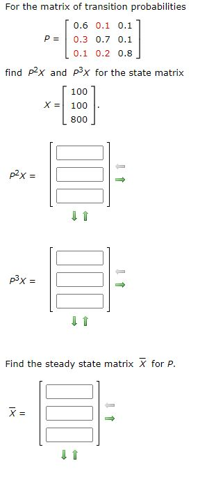 Solved For the matrix of transition probabilities P= 0.6 0.1 | Chegg.com