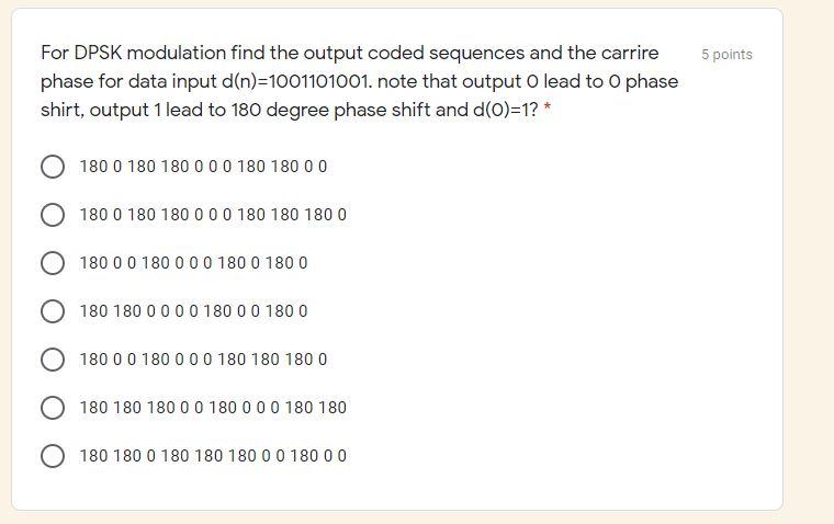 Solved 5 points For DPSK modulation find the output coded | Chegg.com