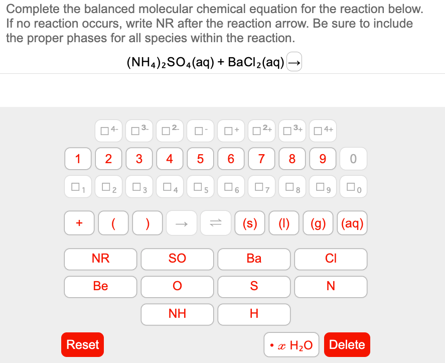 Solved Complete the balanced molecular chemical equation for | Chegg.com