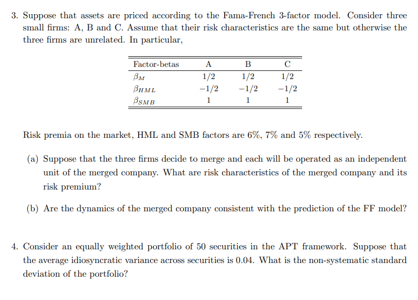 Solved 3. Suppose that assets are priced according to the | Chegg.com