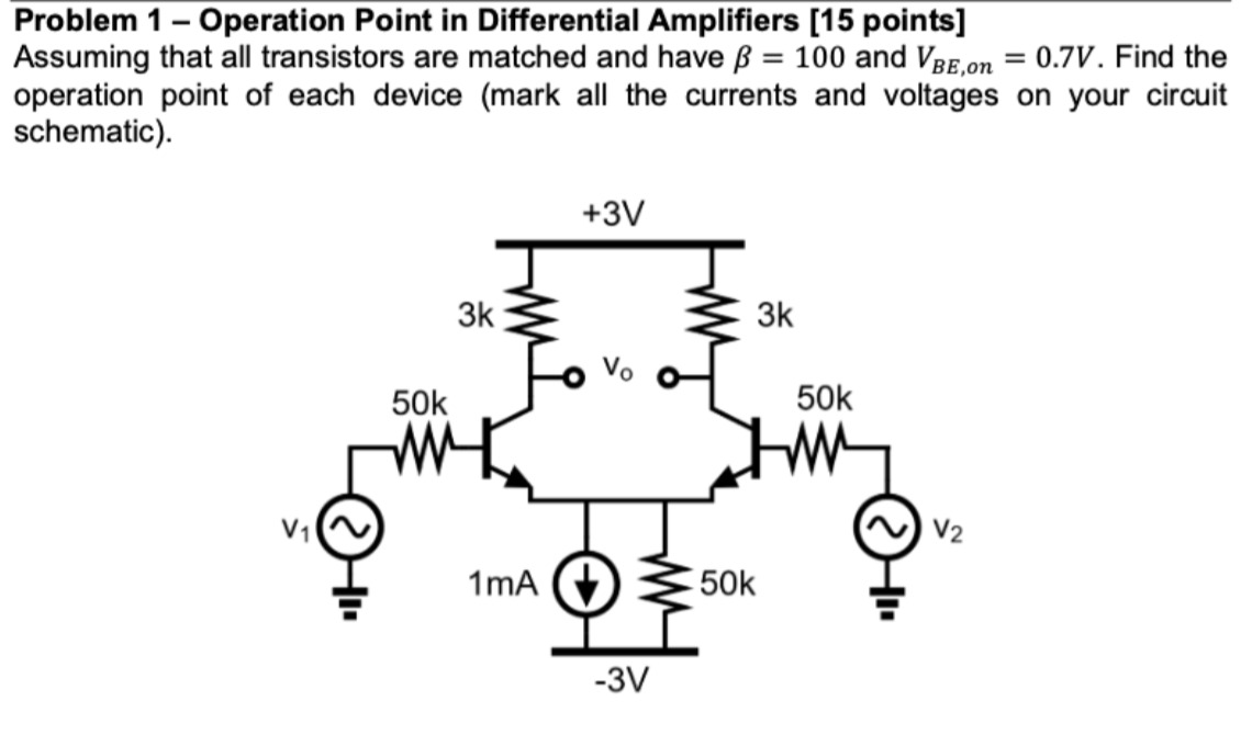 Solved Problem 1− Operation Point in Differential Amplifiers | Chegg.com