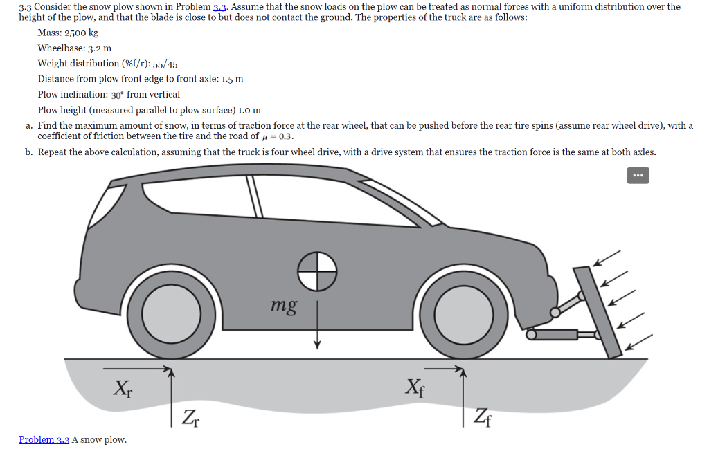 Solved 3-3 Consider the snow plow shown in Problem 3-3. | Chegg.com