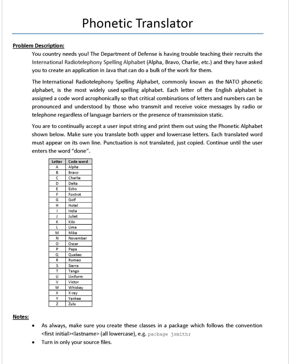 Solved Phonetic Translator Problem Description: You country | Chegg.com
