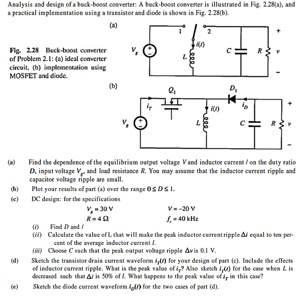 Solved Analysis and design of a buck-boost converter: A | Chegg.com
