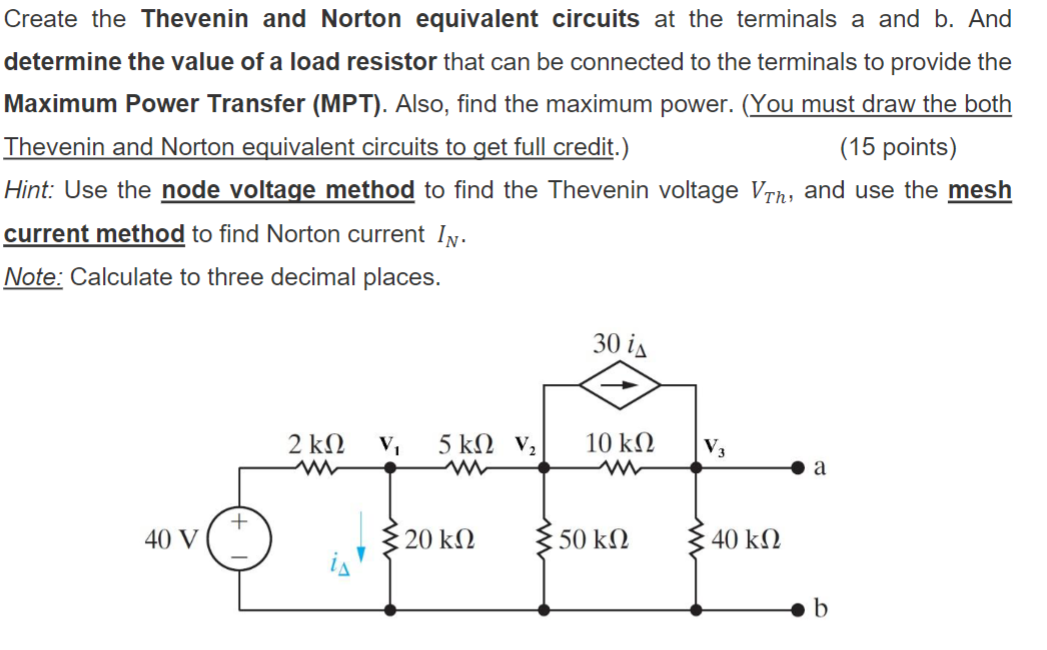 Solved Create the Thevenin and Norton equivalent circuits at | Chegg.com