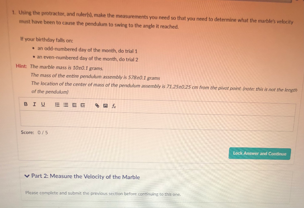 Part 1: Predict the Velocity of the Marble The video | Chegg.com
