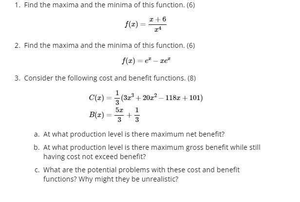 Solved 1. Find the maxima and the minima of this function. | Chegg.com