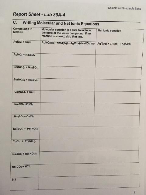 Solved Soluble and Insoluble Salts Report Sheet - Lab 30A-4 | Chegg.com