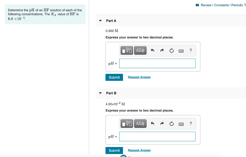 Solved I Review Constants Periodic T Determine the pH of an | Chegg.com