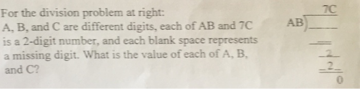 Solved For the division problem at right A, B, and C are | Chegg.com