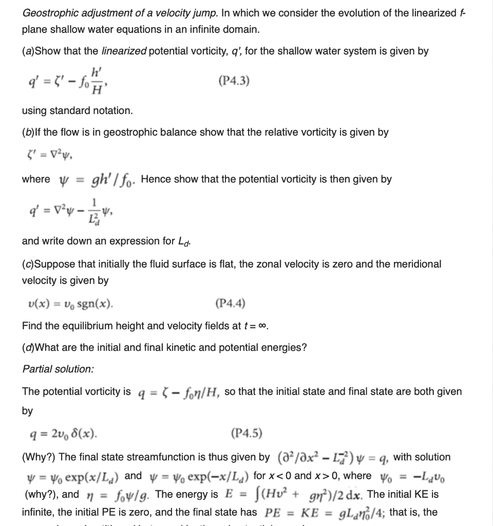 Geostrophic adjustment of a velocity jump. In which | Chegg.com