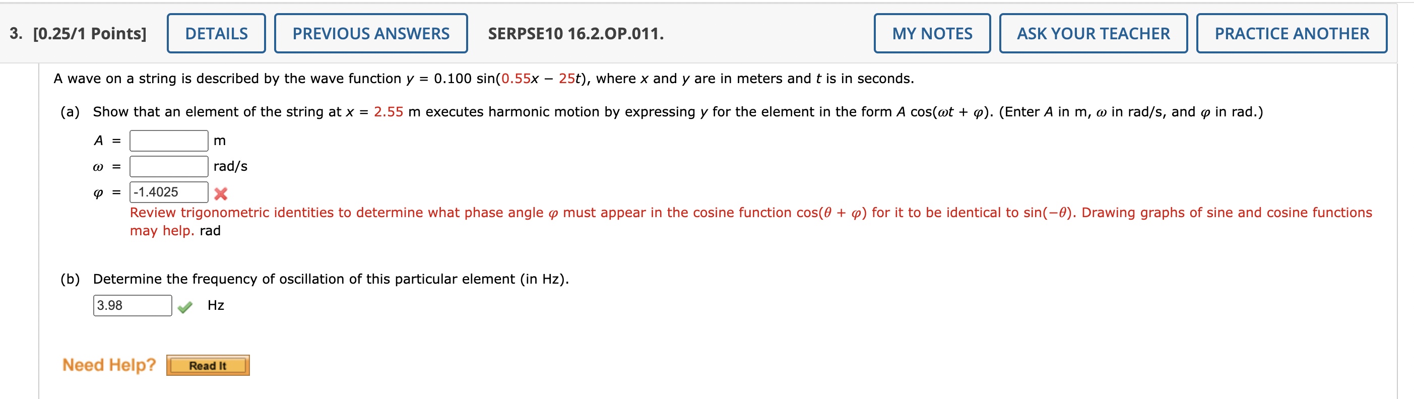 Solved A wave on a string is described by the wave function | Chegg.com