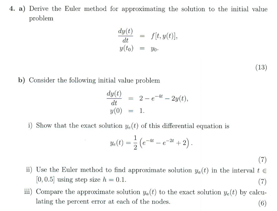 Solved 4. a) Derive the Euler method for approximating the | Chegg.com