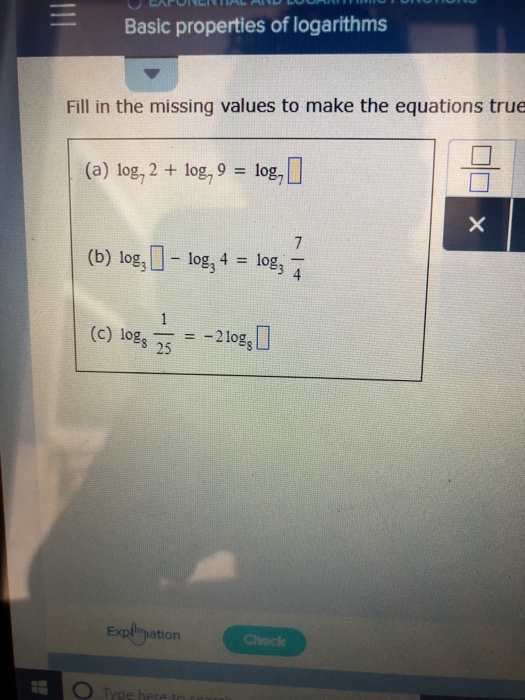 Solved Basic properties of logarithms Fill in the missing | Chegg.com