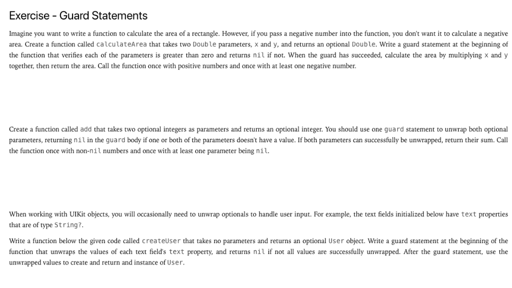 Exercise Guard Statements Imagine You Want To Write 