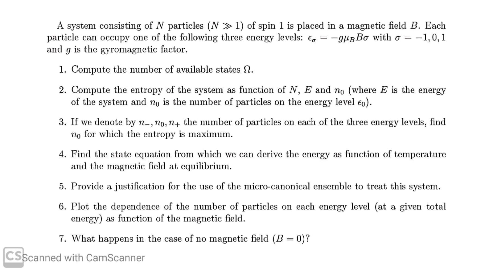 A system consisting of N particles (N » 1) of spin 1 | Chegg.com