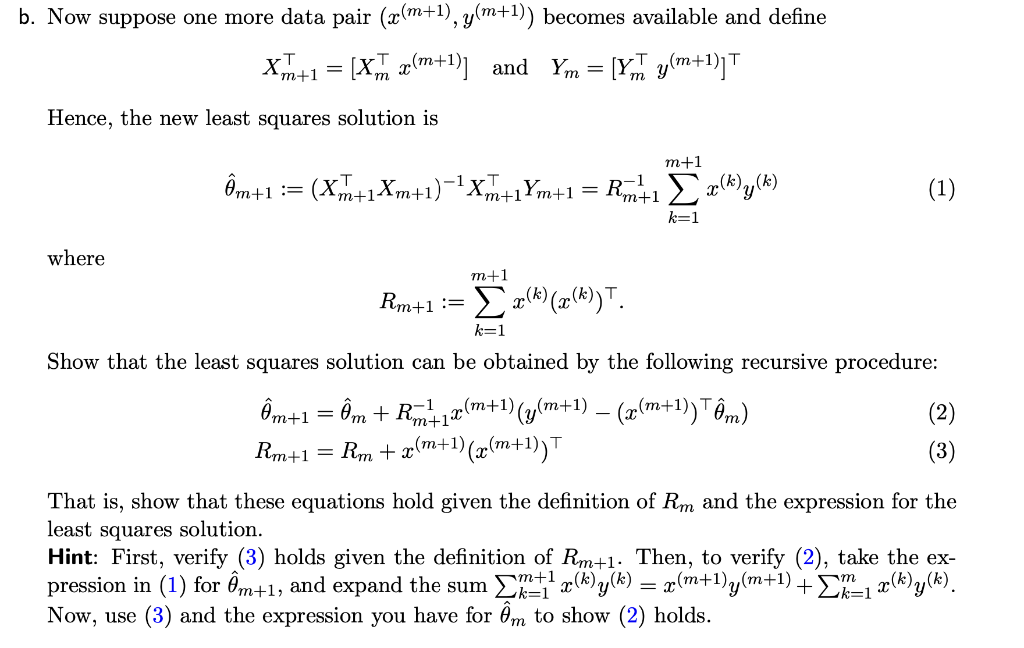 Problem 4 (Recursive Least Squares) [12pts]. Suppose | Chegg.com