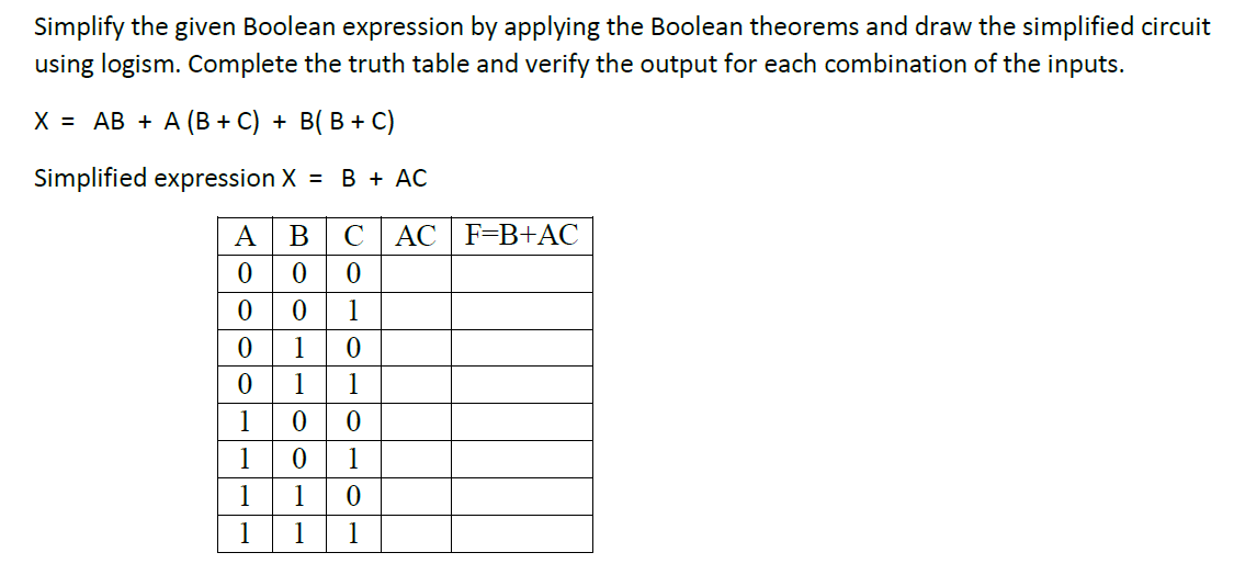 Solved Simplify the given Boolean expression by applying the | Chegg.com