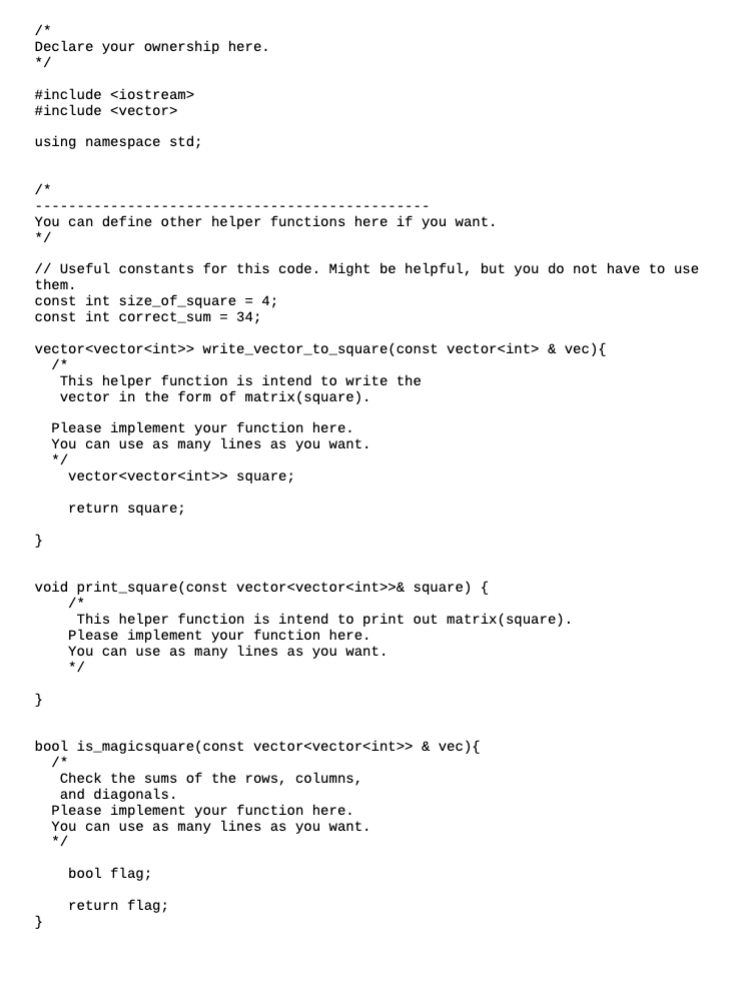 Solved in C++, i have attached the question and the template | Chegg.com