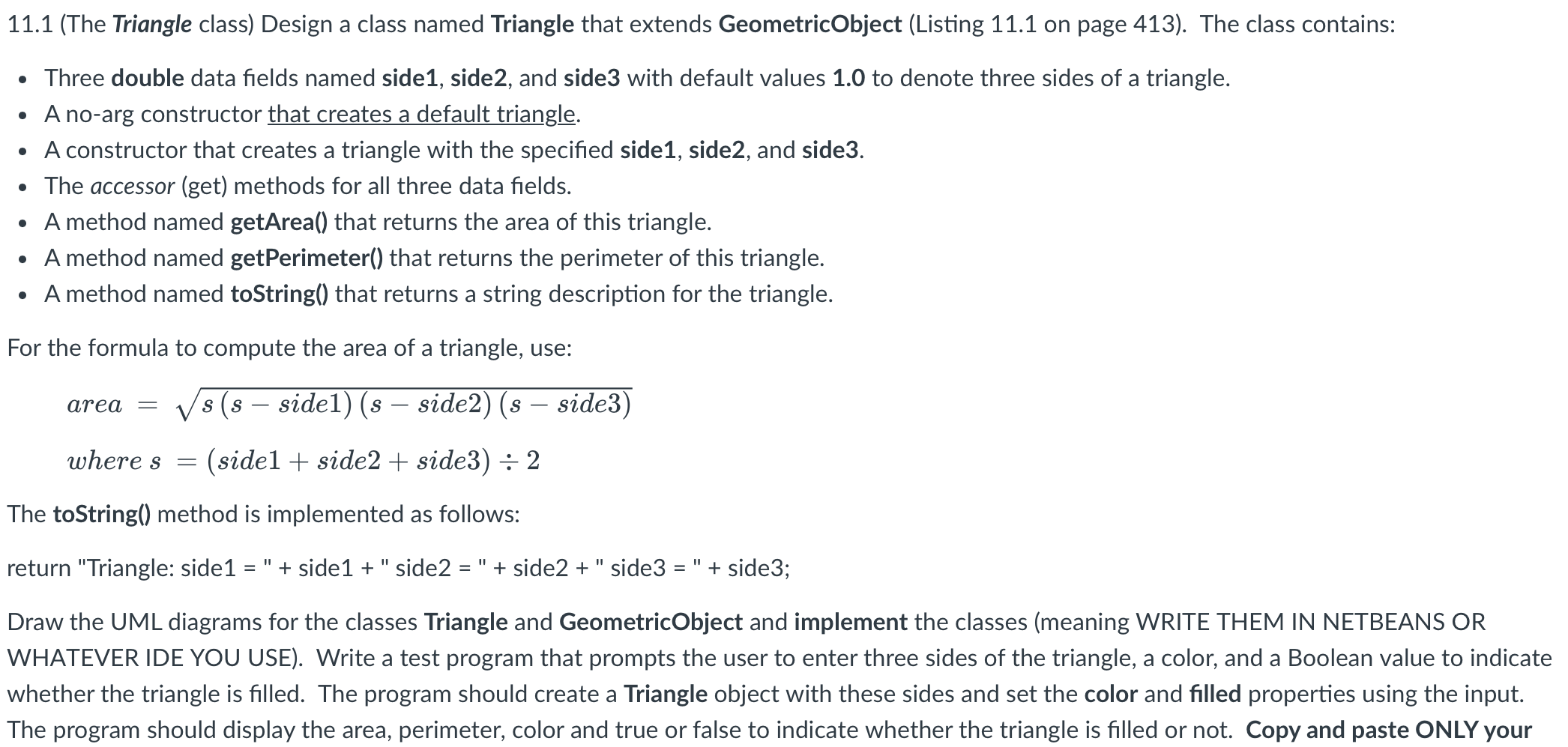 Solved 11.1 (The Triangle class) Design a class named | Chegg.com