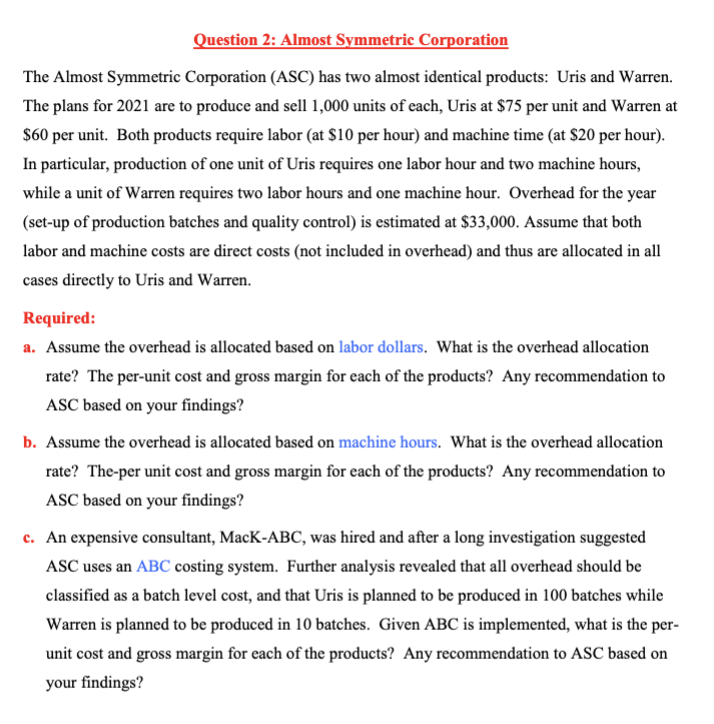 Solved Question 2: Almost Symmetric Corporation The Almost | Chegg.com