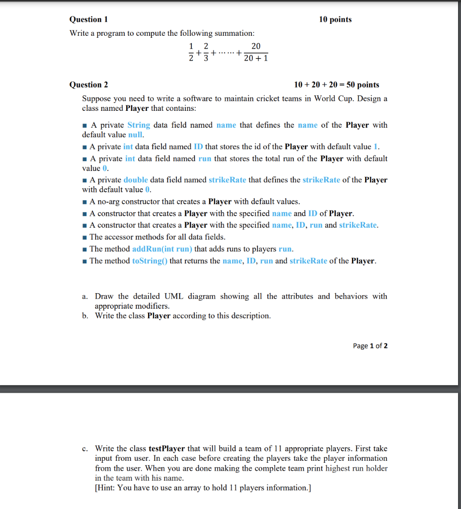 Solved 10 points Question 1 Write a program to compute the | Chegg.com