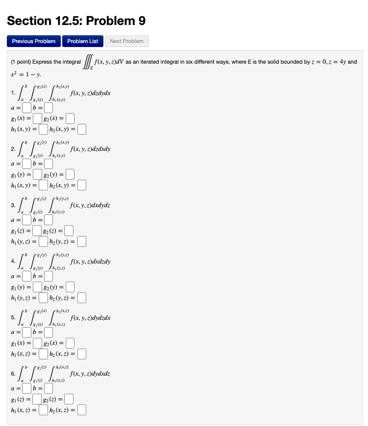 Solved Section 12.5: Problem 9 Previous Problem Problern | Chegg.com