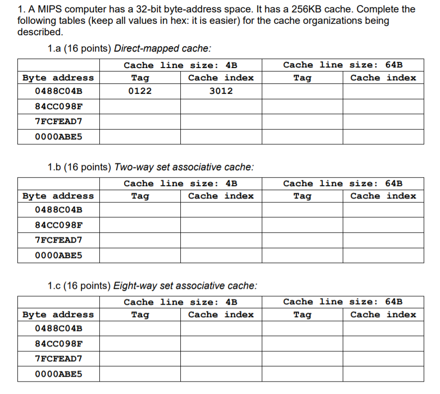 Solved 1. A MIPS computer has a 32-bit byte-address space. | Chegg.com