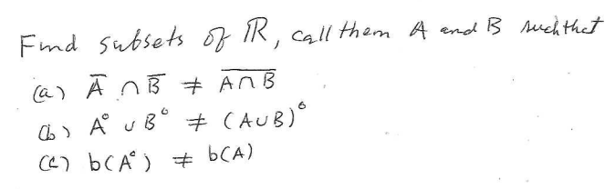 Solved Find subsets of R, call them A and B suchthet (a) | Chegg.com