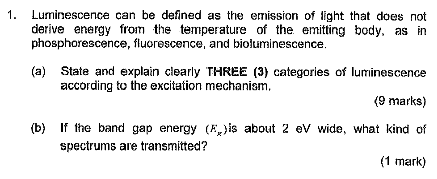 Solved 1. Luminescence can be defined as the emission of | Chegg.com