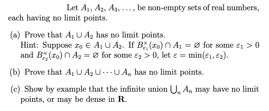 Solved Let A1, A2, A3, . each having no limit points. be | Chegg.com