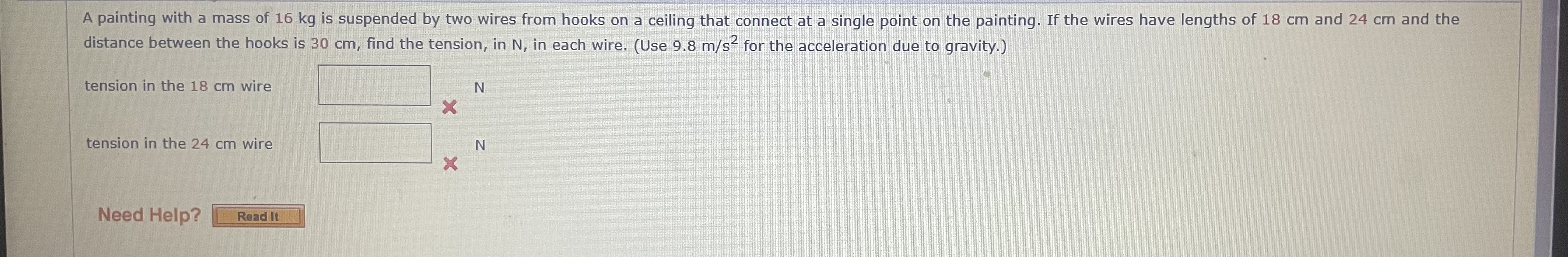 Solved distance between the hooks is 30cm, ﻿find the | Chegg.com