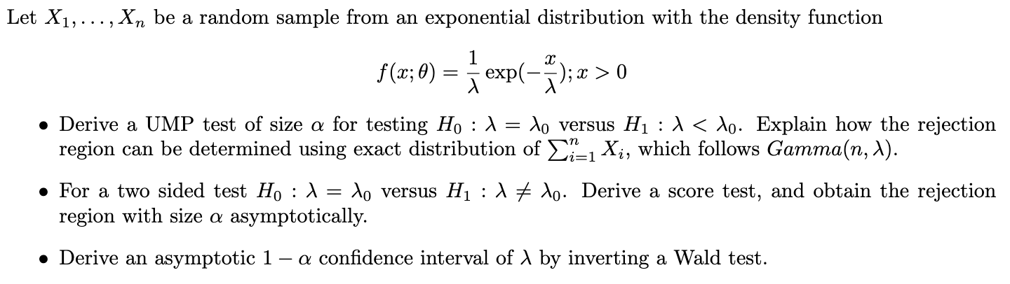 Solved Let x1,...,xn ﻿be a random sample from an exponential | Chegg.com