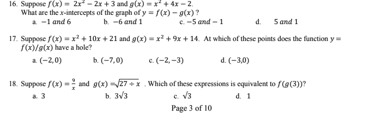 Solved 16. Suppose f(x)=2x2−2x+3 and g(x)=x2+4x−2. What are | Chegg.com