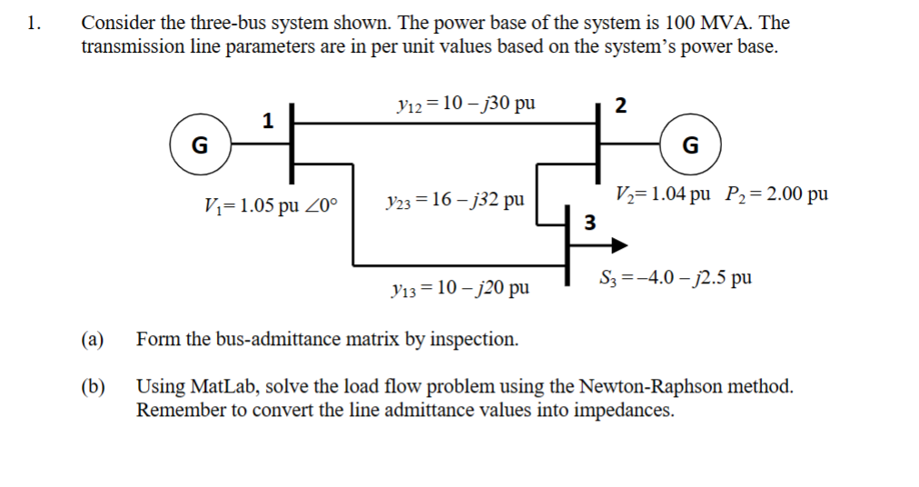 Solved Consider the three-bus system shown. The power base | Chegg.com