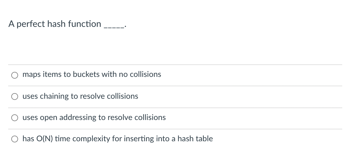 Solved A Perfect Hash Function Maps Items To Buckets With No 