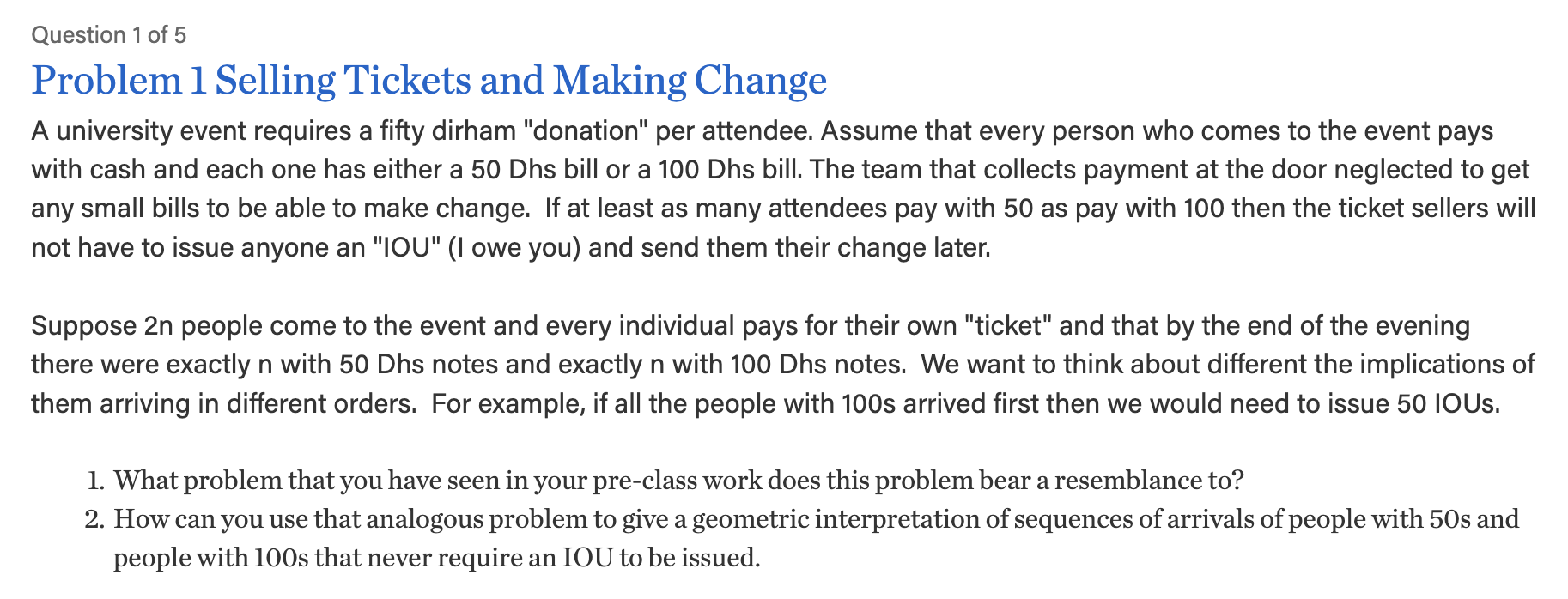 Solved Question 1 ﻿of 5Problem 1 ﻿Selling Tickets and Making | Chegg.com